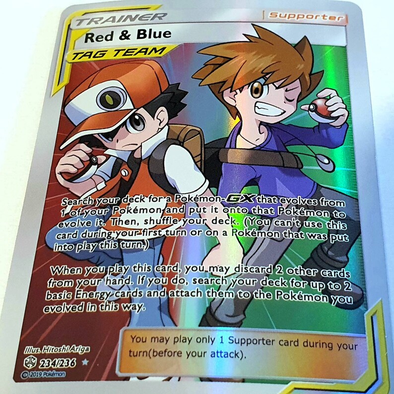 Red & Blue Tag Team Pokemon Card Custom Made | Etsy