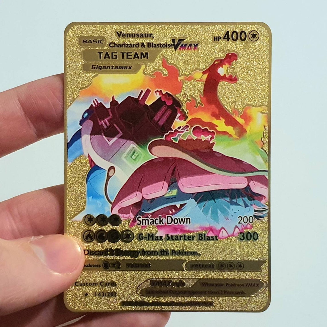 Charizard Blastoise Venusaur Vmax Gold Pokemon Card Tag Team Etsy