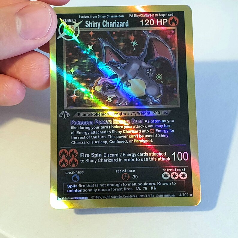 1st Edition Shadowless Shiny Charizard Holographic Custom | Etsy UK