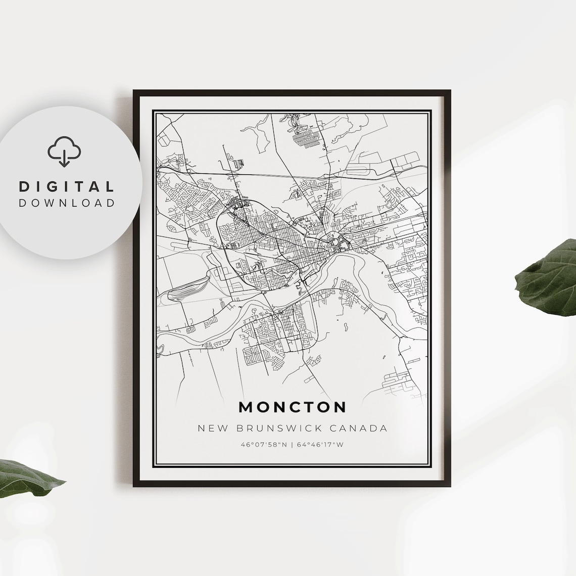 Moncton Map Print New Brunswick NB Canada Printable city | Etsy