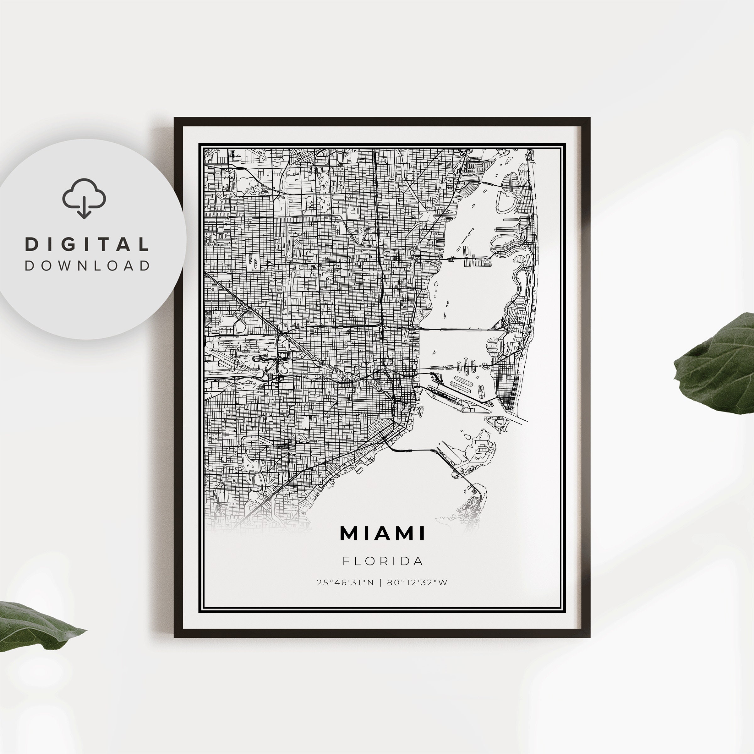 Miami Map Print Florida FL USA Map Art Poster Printable city | Etsy
