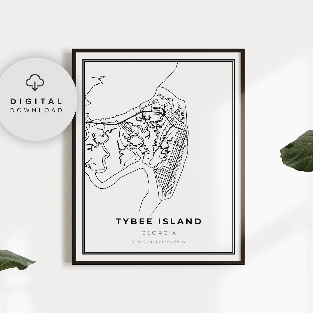 Tybee Island Map Print, Georgia GA USA Map Art Poster, Printable City ...