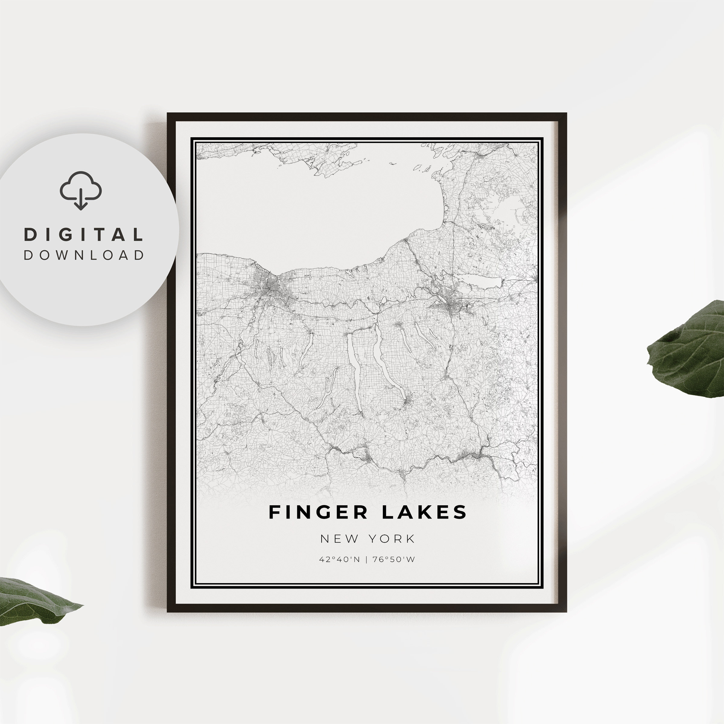 Finger Lakes Map Print, New York NY USA Map Art Poster, Printable City ...