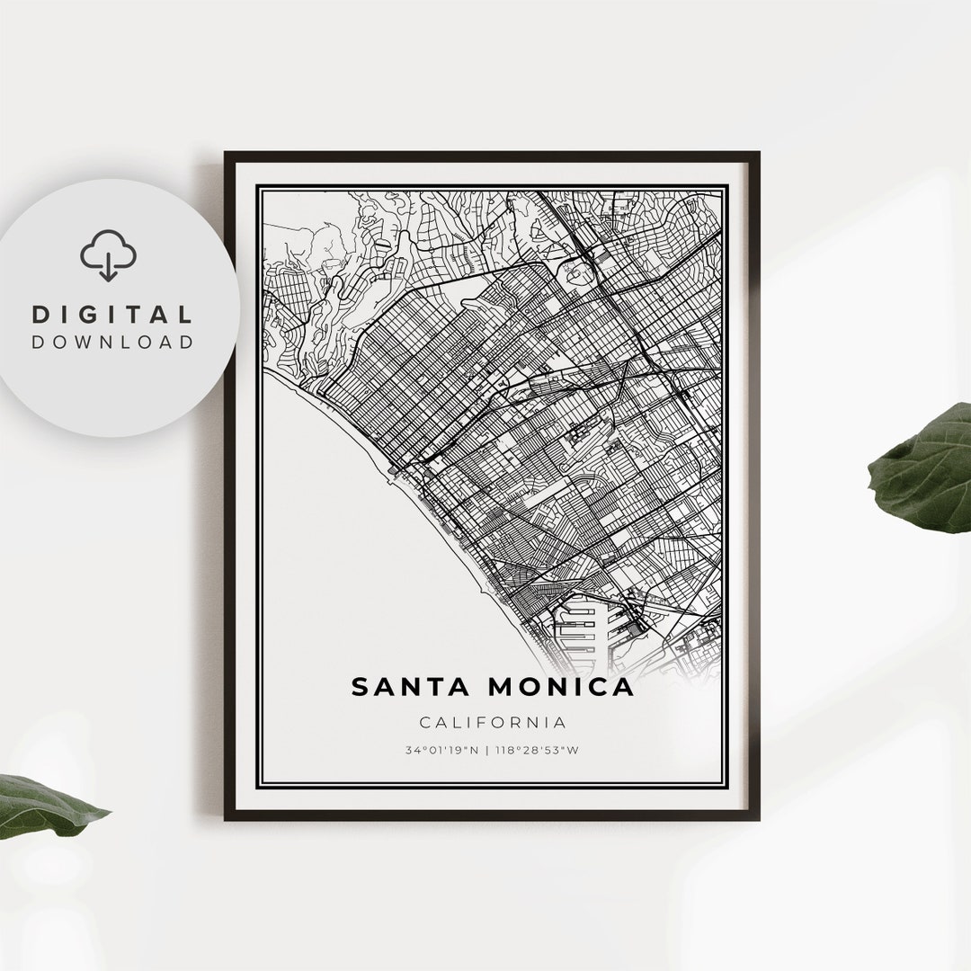 Santa Monica Map Print, California CA USA Map Art Poster, Printable ...