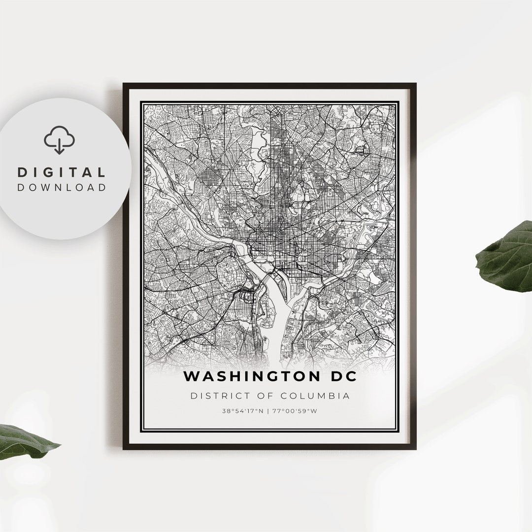 Washington DC Map Print, District of Columbia USA Map Art Poster ...