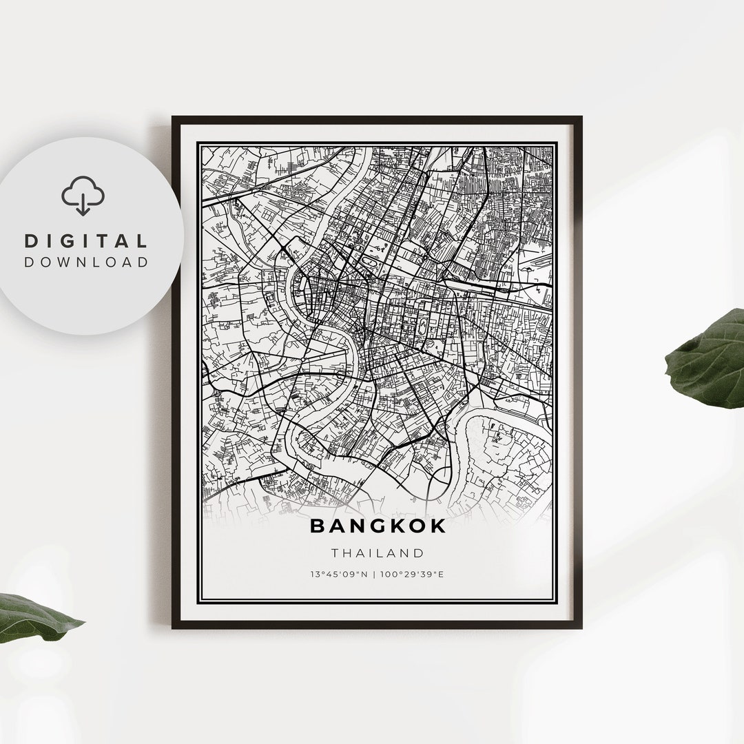 Bangkok Map Print, Thailand Map Art Poster, Thai Krung Thep Printable ...