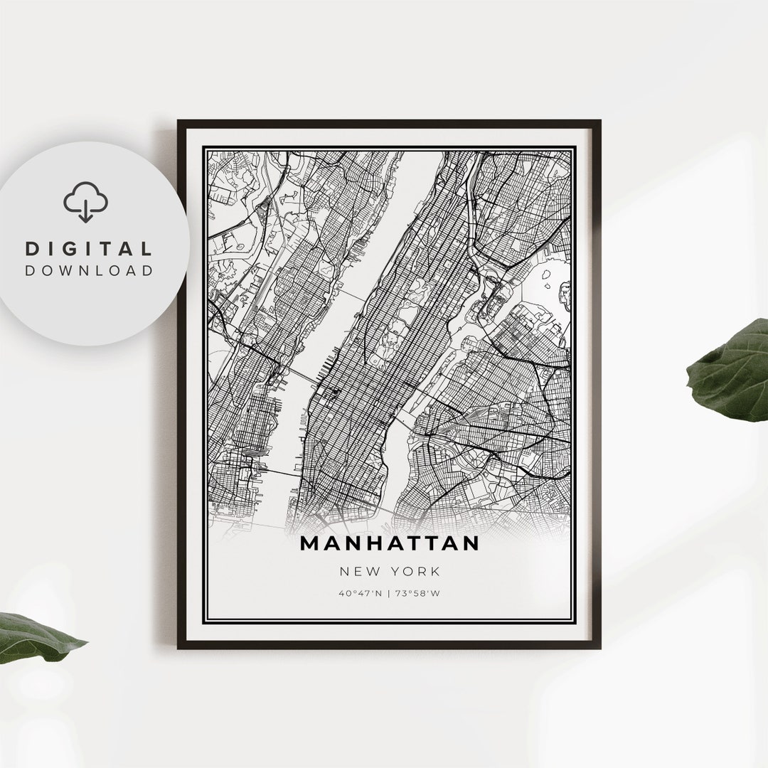 Manhattan Map Print, New York City NYC NY USA Map Art Poster, Printable ...