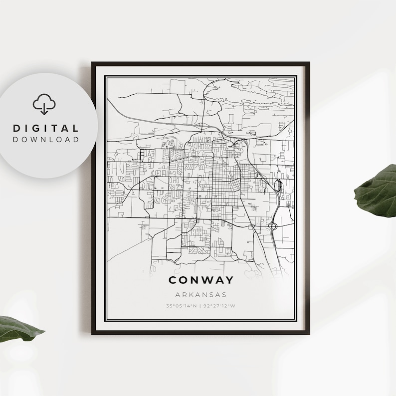 Conway Map Print, Arkansas AR USA Map Art Poster, Printable City Street Road Map, Downloadable ...