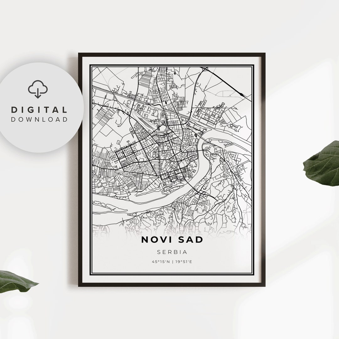 Novi Sad Map Print, Serbia Map Art Poster, Printable City Street Road ...