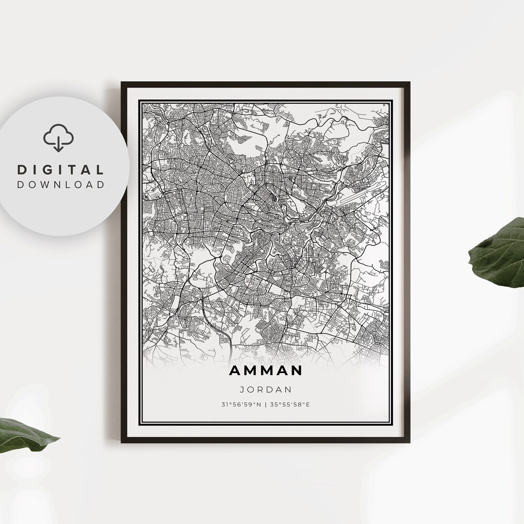 Amman Map Print, Jordan Map Art Poster, Printable City Street Road Map ...