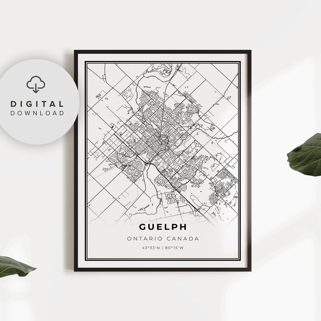 Guelph Map Print Ontario ON Canada Map Art Poster Kitchener - Etsy