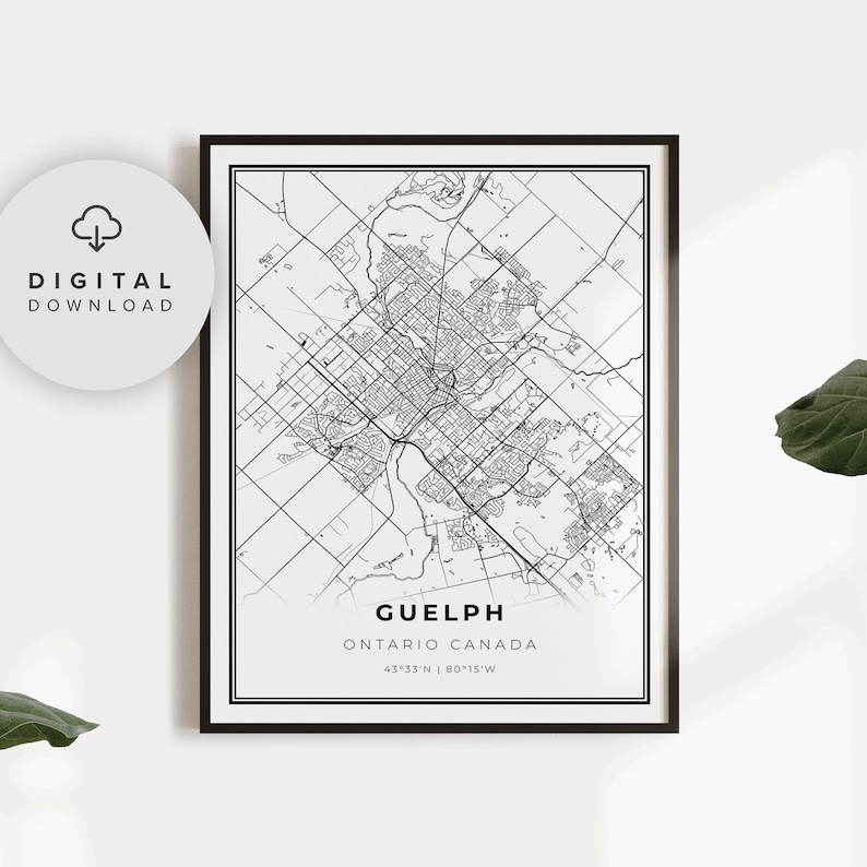 Guelph Ontario Map Art Print, Canada City Street Map (digital Download ...
