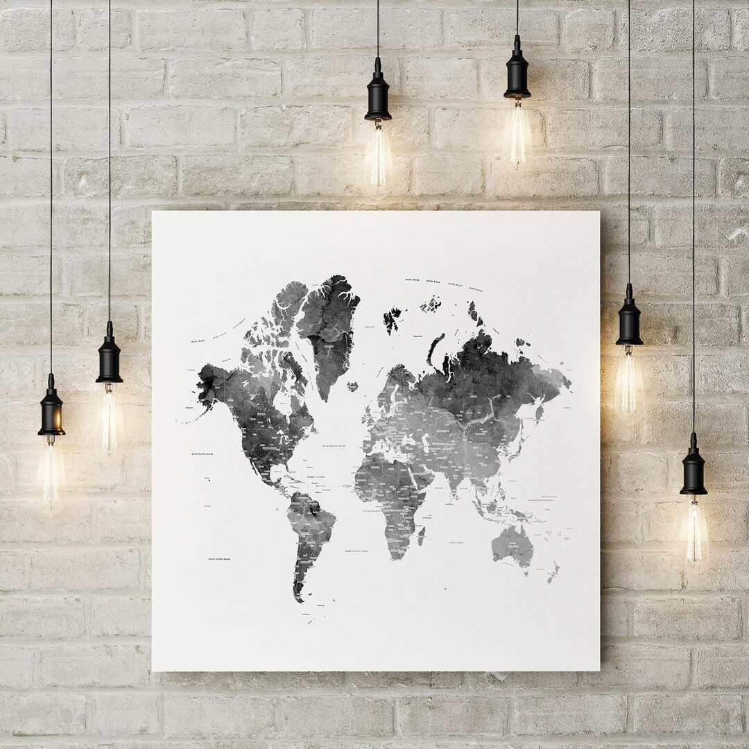 Black Map Print Printable World Poster Print Minimalistic - Etsy