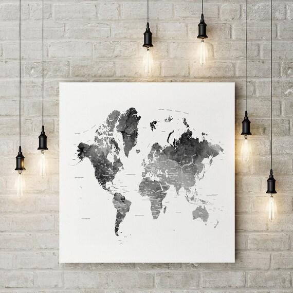 Black Map Print Printable World Poster Print Minimalistic | Etsy