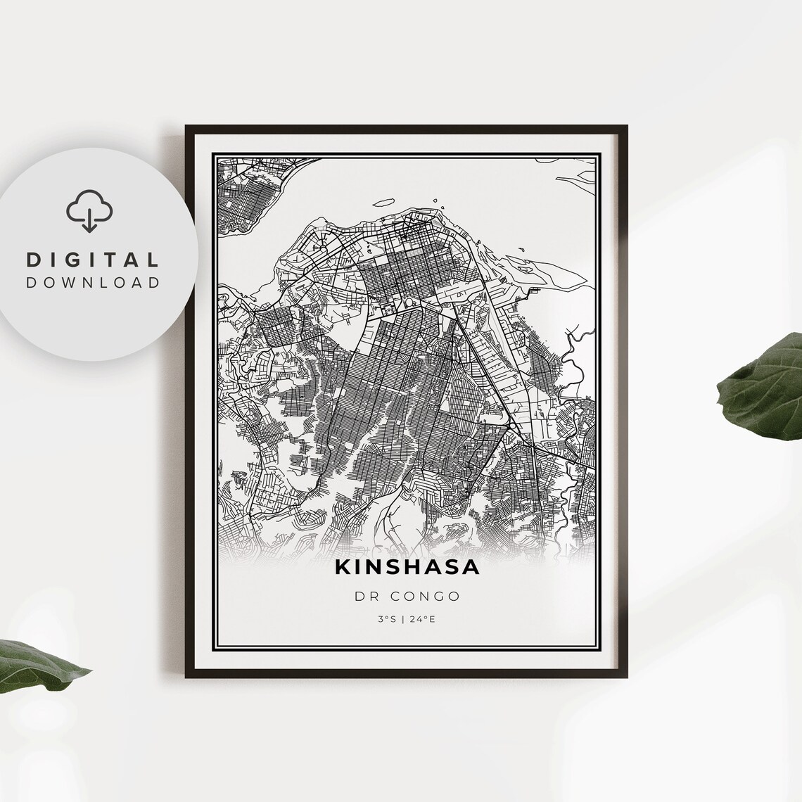 Kinshasa Map Print DR Congo Map Art Poster Printable City | Etsy
