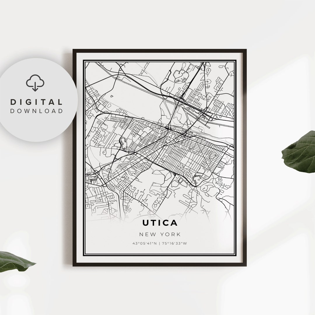 Utica Map Print, New York Map Art Poster, NY USA Map Art, Printable ...