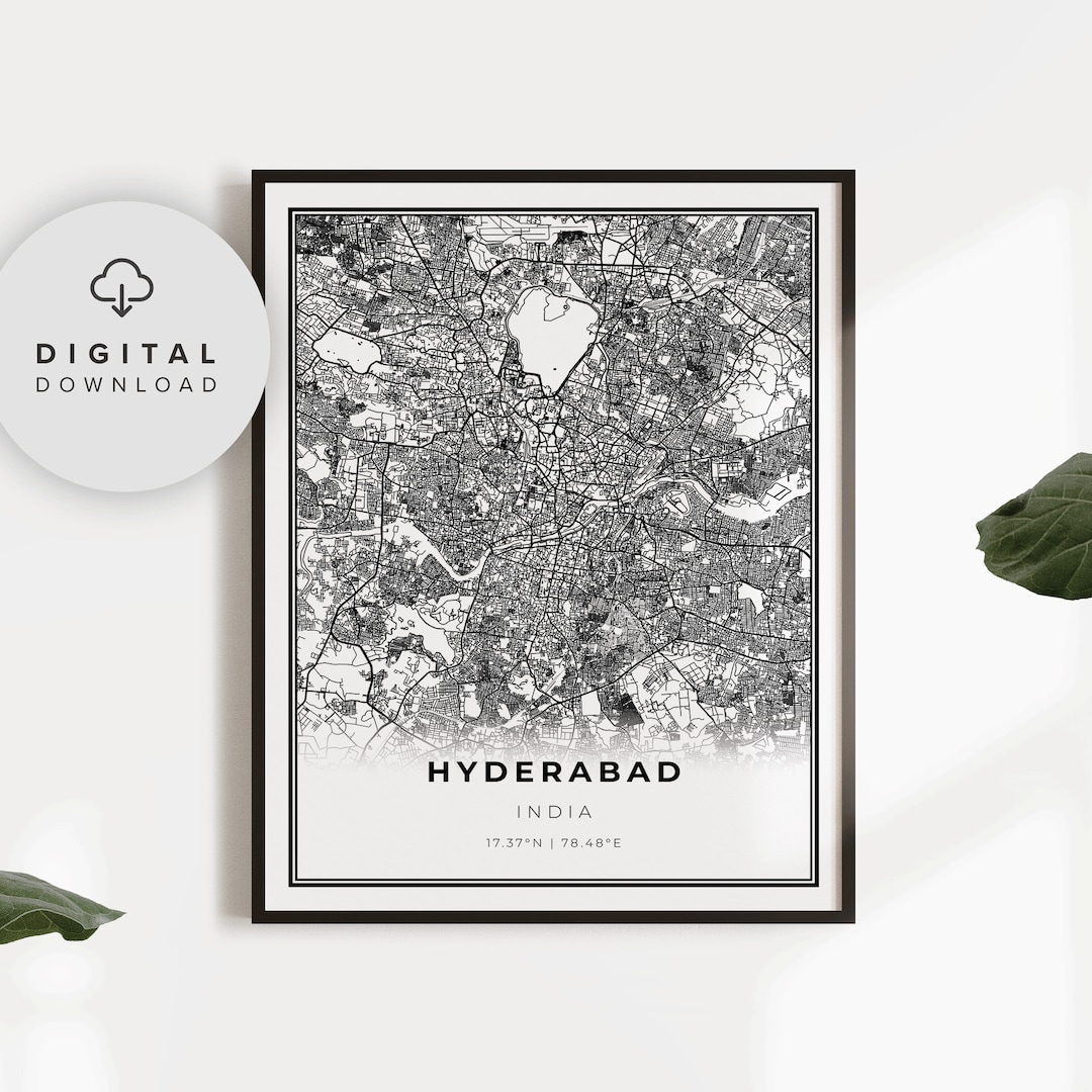 Hyderabad Map Print, India Map Art Poster, Telangana, Printable City ...