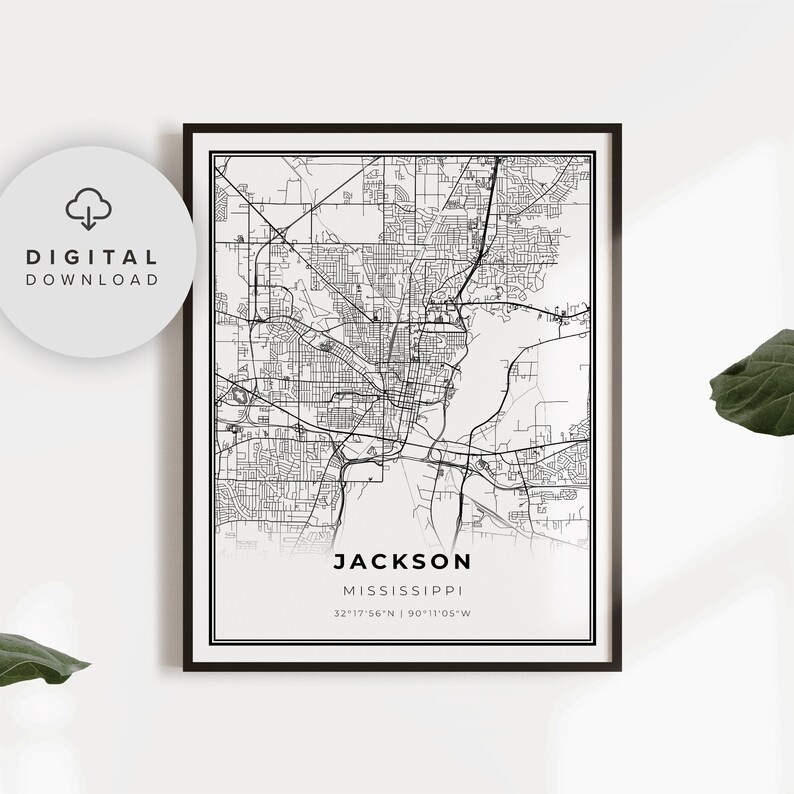 Jackson Mississippi Map Art Print, City Street Map (digital Download ...