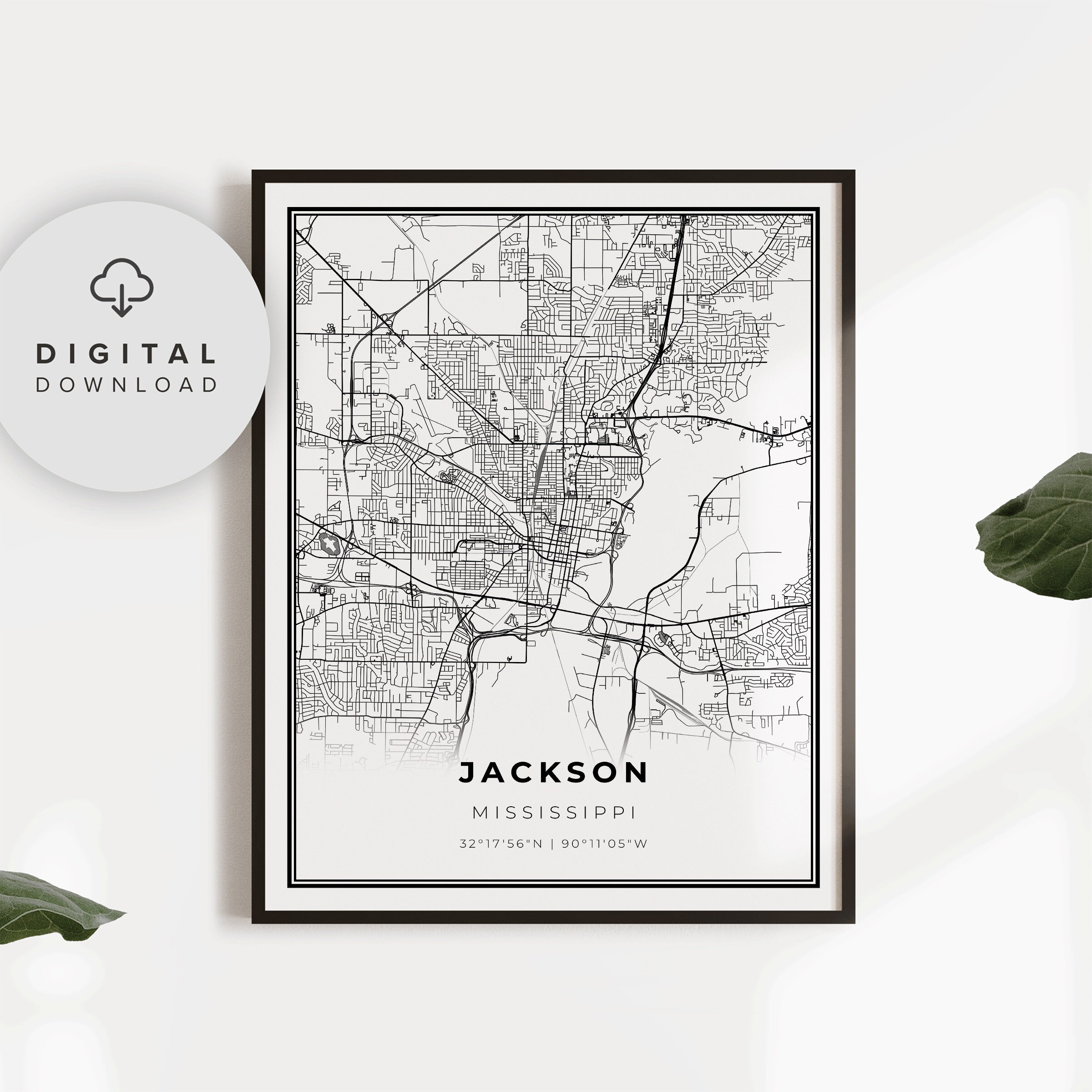 Jackson Mississippi Map Art Print, City Street Map (digital Download ...