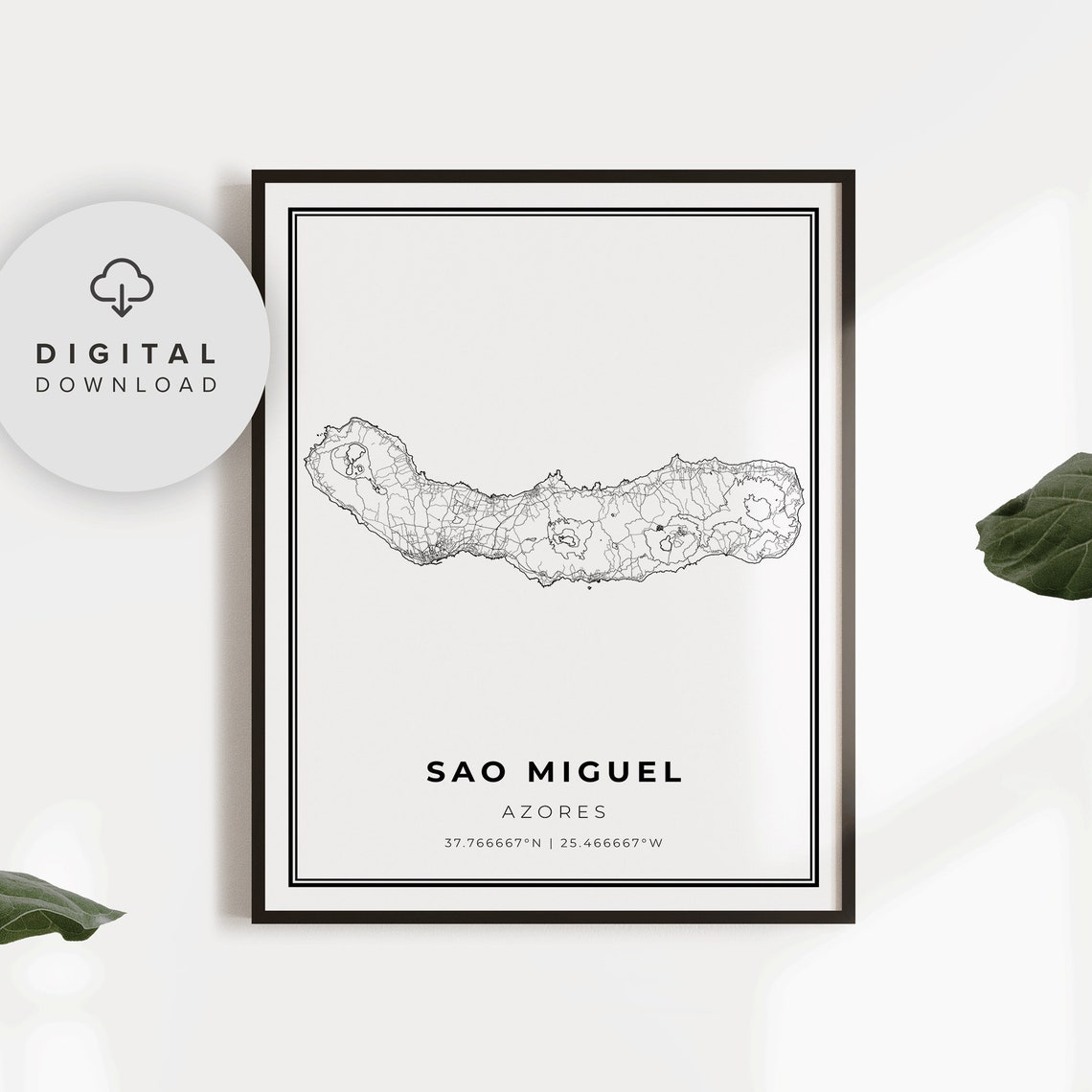 Sao Miguel Map Print Azores Portugal Road Map Poster - Etsy