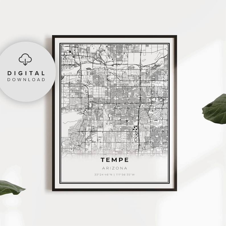 Tempe Map Print, Arizona AZ USA Map Art Poster, Printable City Street ...