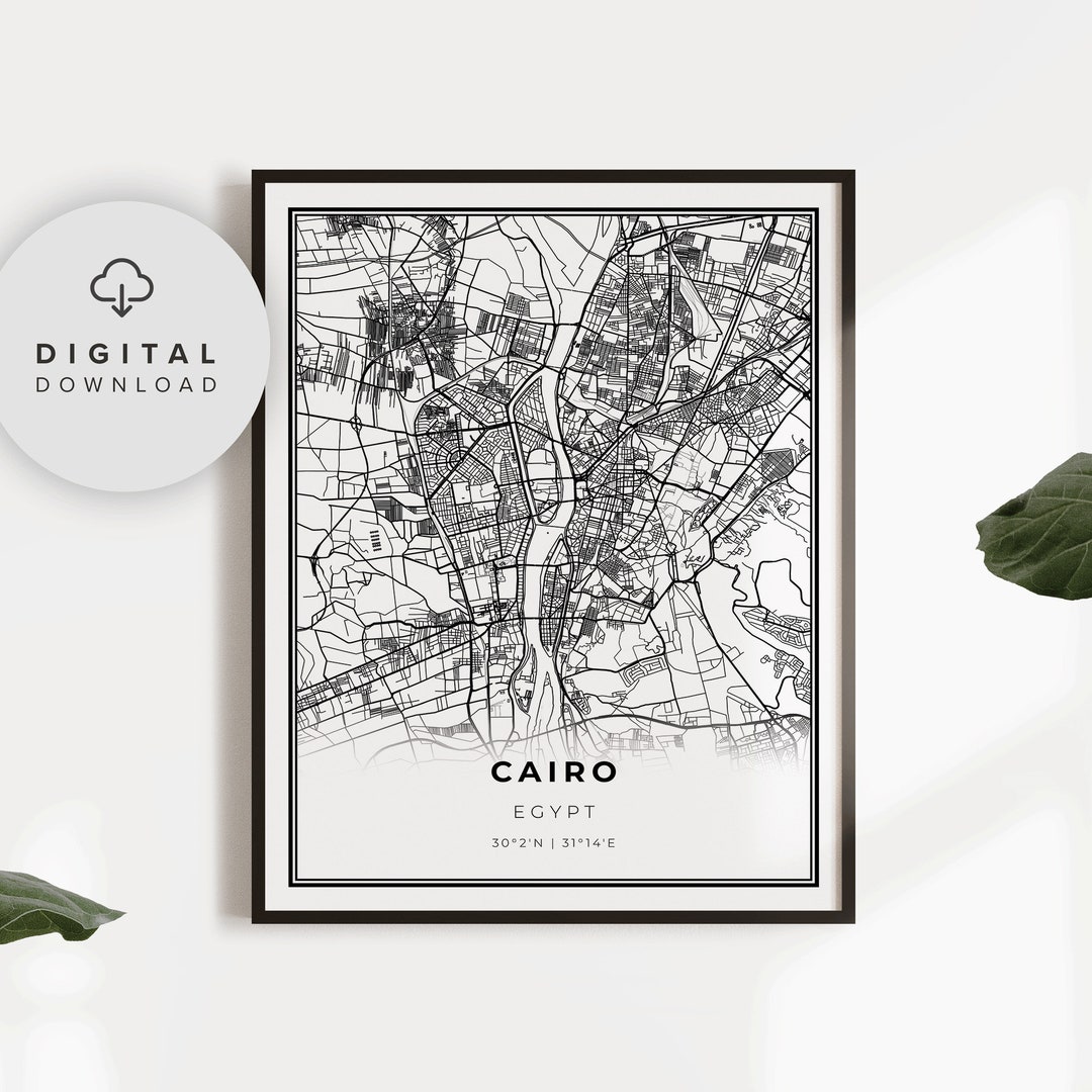 Cairo Map Print, Egypt Map Art Poster, Giza Arab Africa, Printable City ...