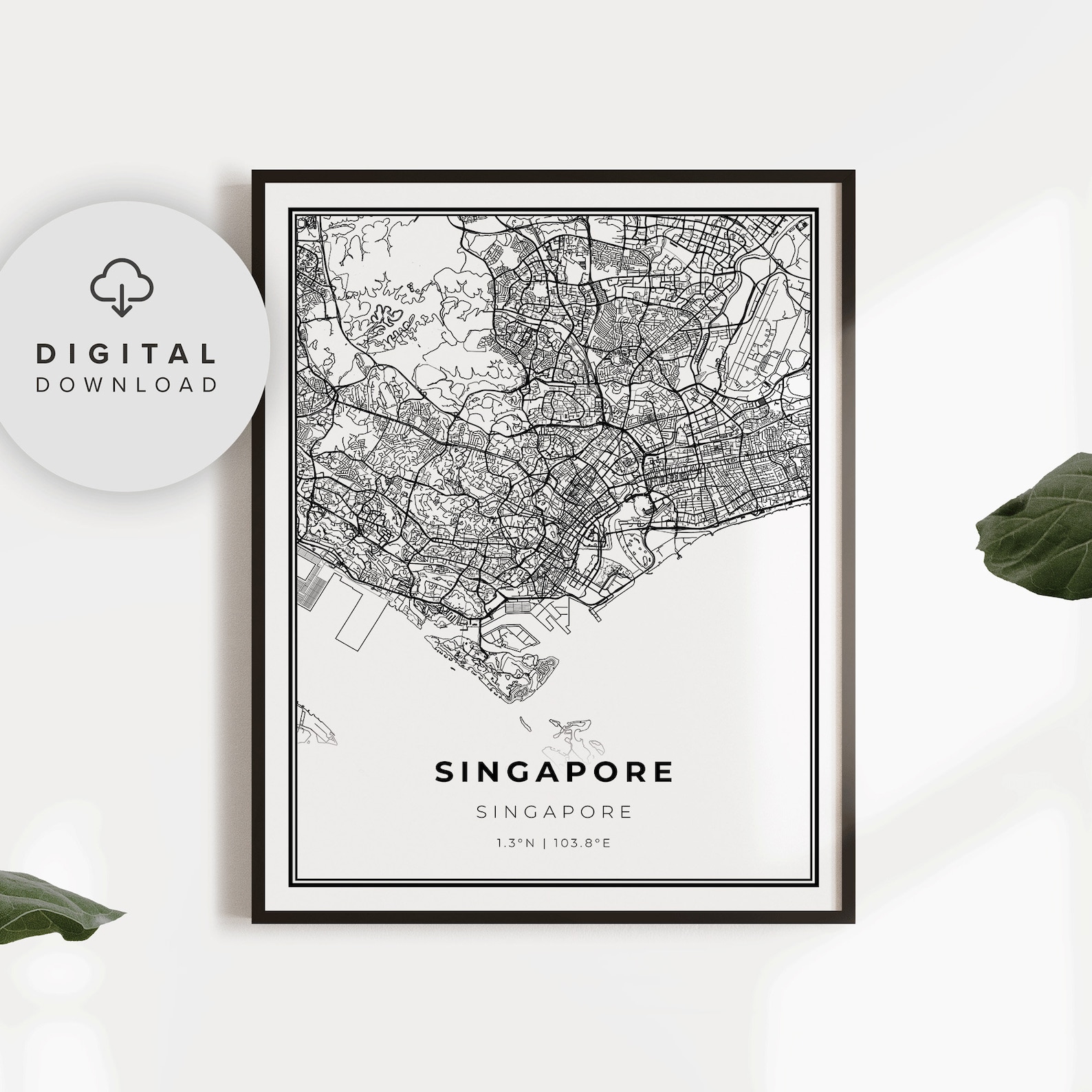 Singapore Map Print, Singapore Map Art Poster, Printable City Street ...