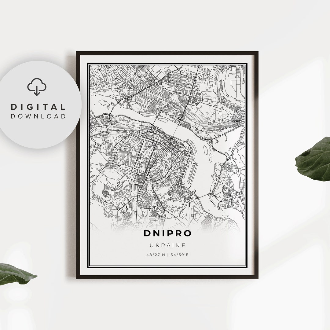 Dnipro Map Print, Ukraine Map Art Poster, Dnipropetrovsk, Printable ...