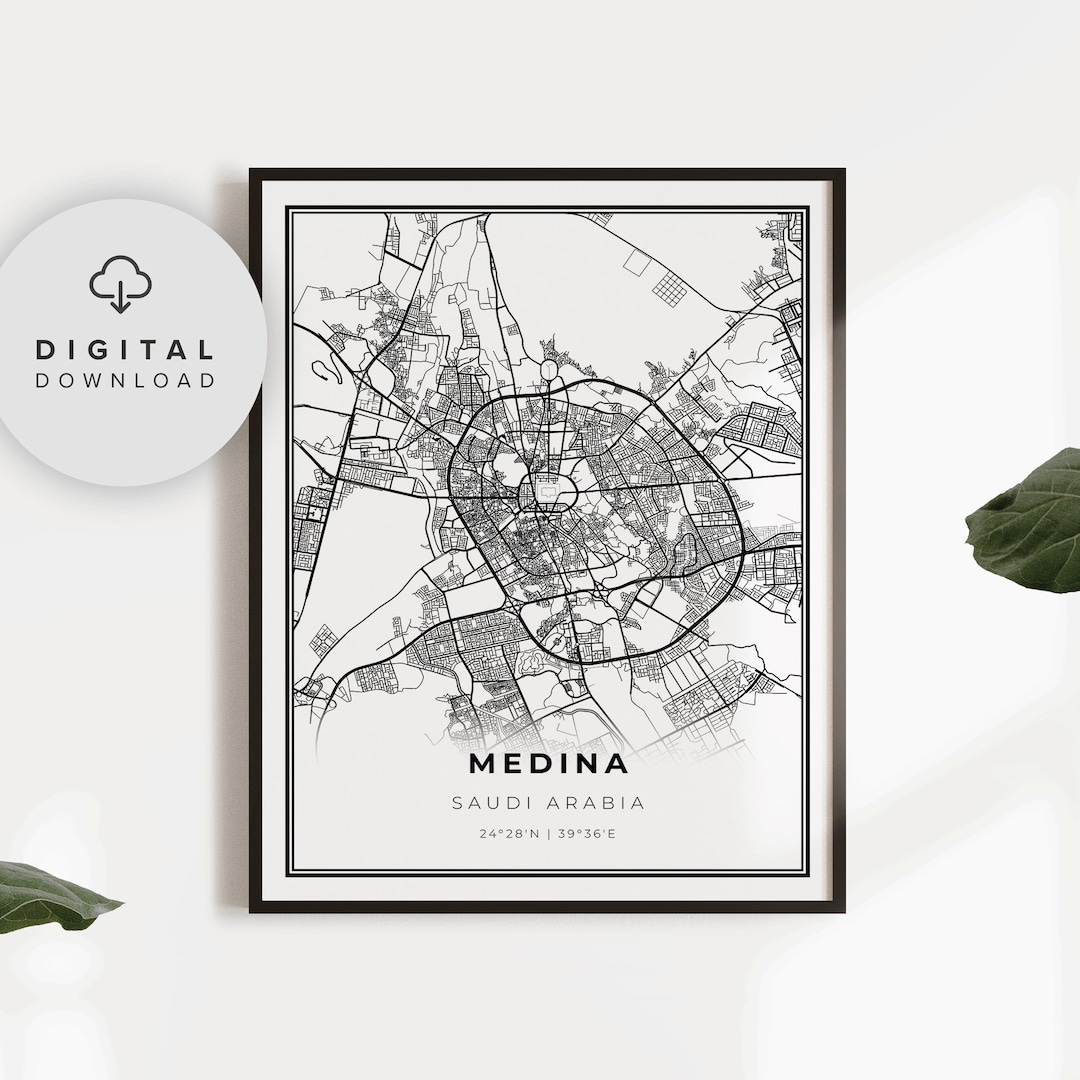 Medina Map Print, Saudi Arabia Map Art Poster, Printable City Street ...