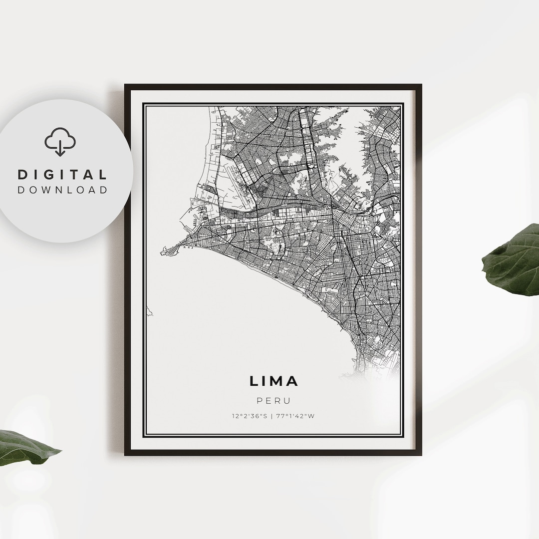 Lima Map Print, Peru Map Art Poster, Printable City Street Road Map ...