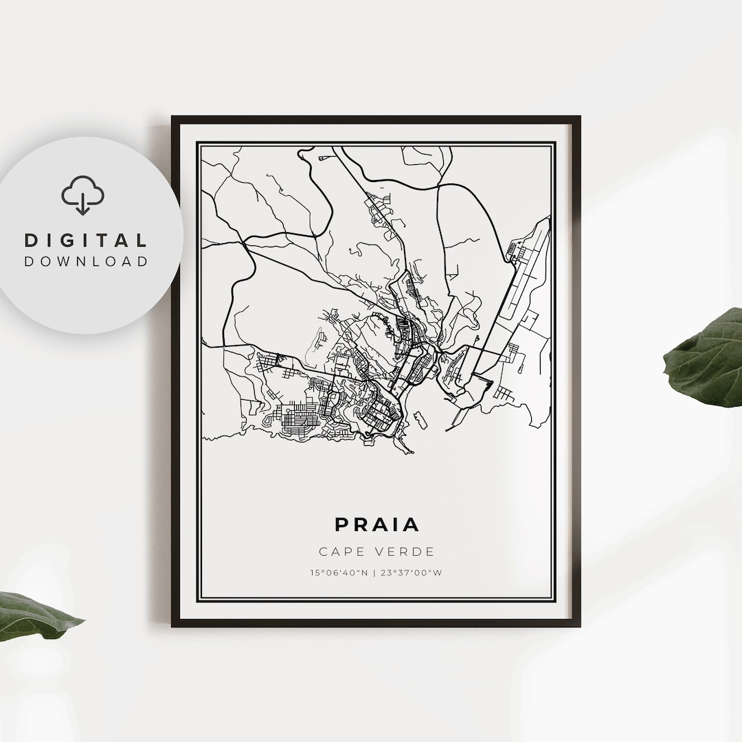 Praia Map Print, Cape Verde Map Art Poster, Santiago Cabo Verde ...