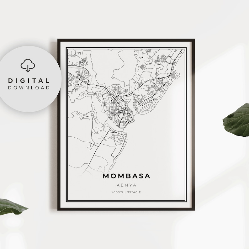 Mombasa Map Print Kenya Map Art Poster Printable City Street - Etsy