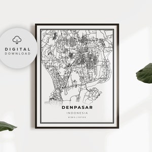 Denpasar Map Print, Bali Indonesia Map Art Poster, Sunda Islands ...