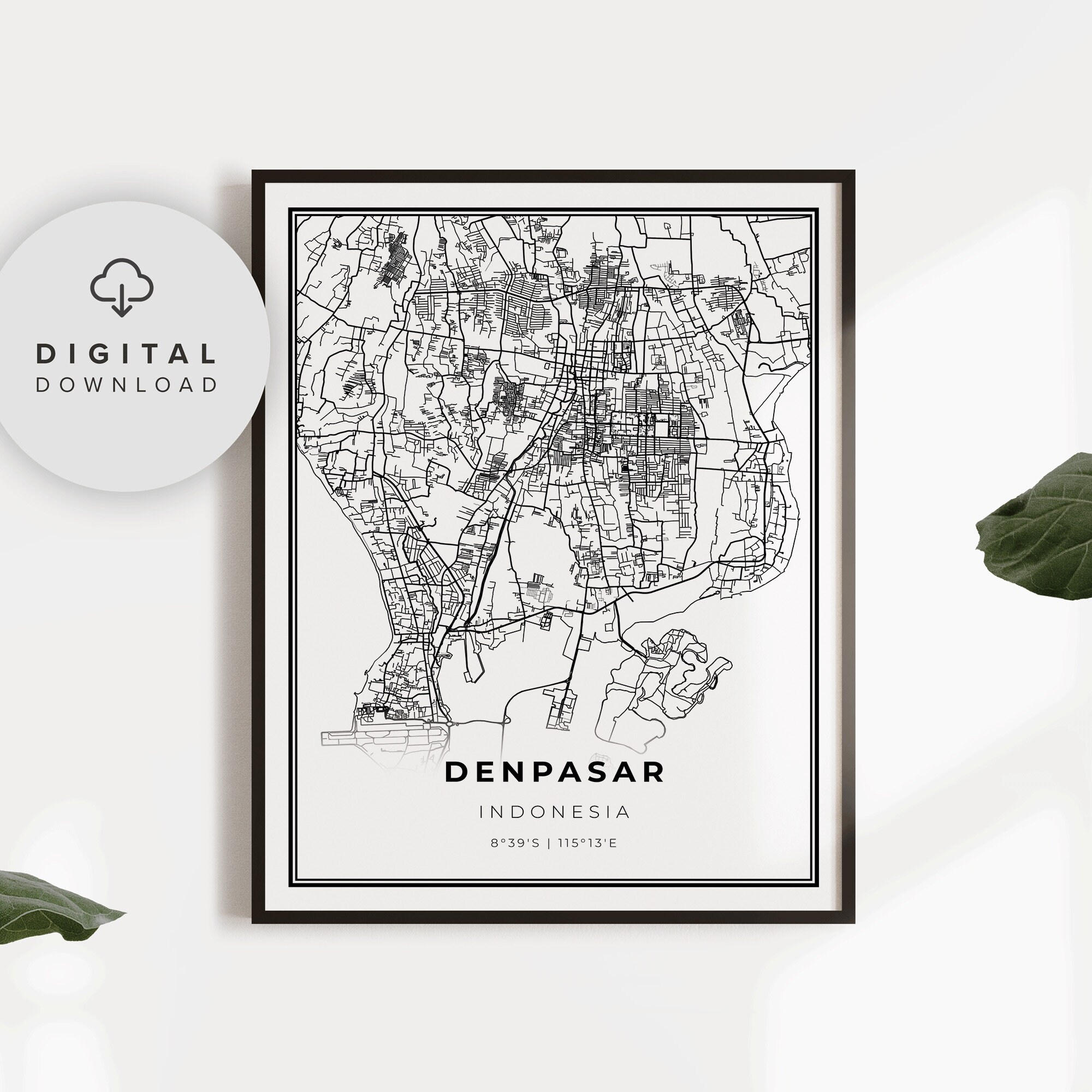 Denpasar Map Print, Bali Indonesia Street Map (digital Download), NP439 ...