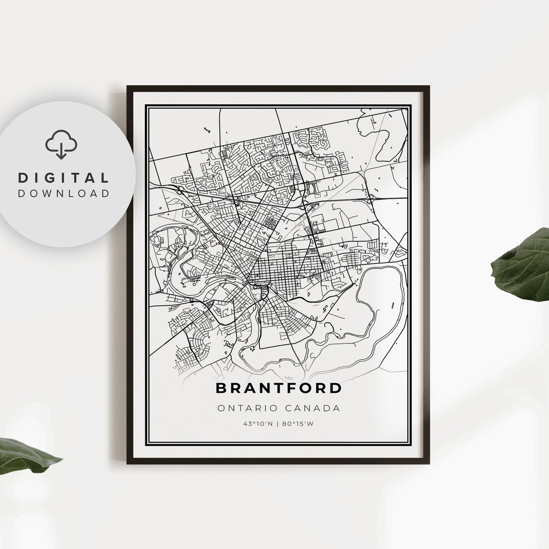 Brantford Map Print, Ontario ON Canada Map Art Poster, Printable City ...