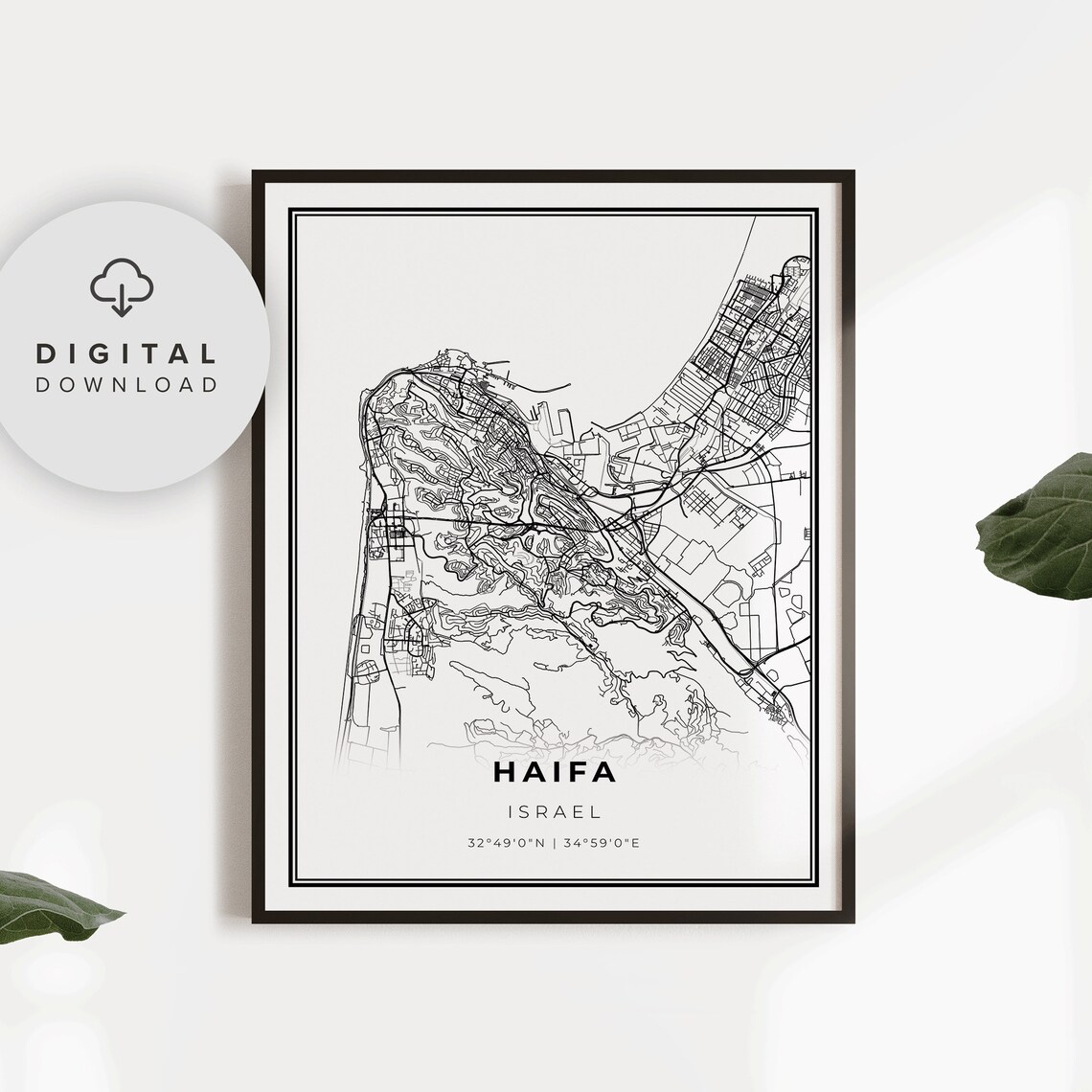 Haifa Map Print, Israel Map Art Poster, Printable City Street Road Map ...