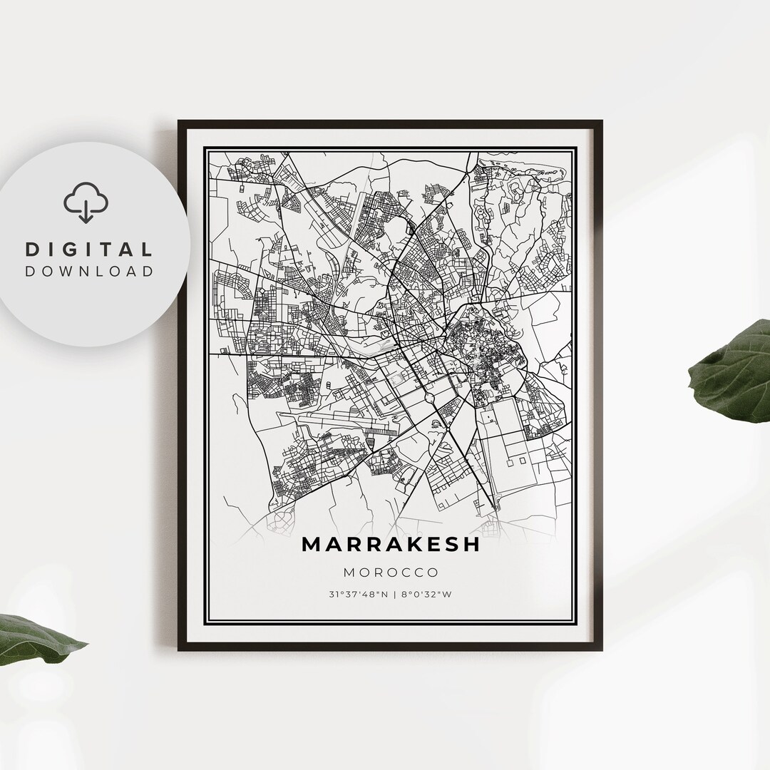Marrakesh Map Print, Morocco Map Art Poster, Marrakech, Printable City ...