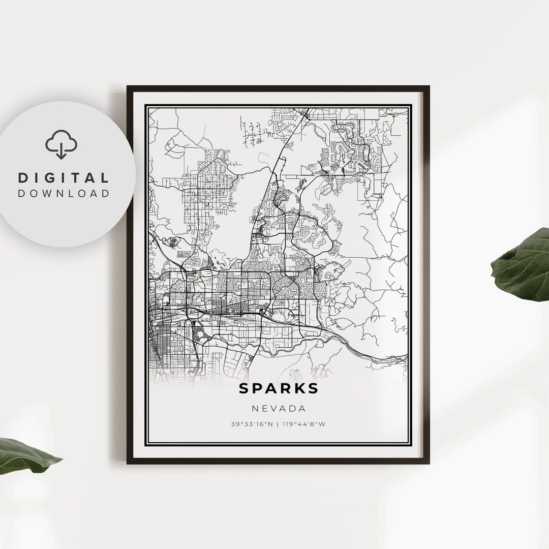 Sparks Map Print, Nevada NV USA Map Art Poster, Reno Washoe, Printable ...