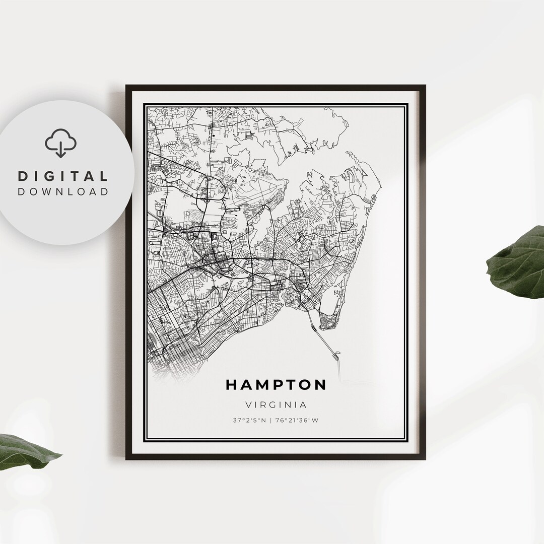 Hampton Virginia Map Art Print, City Street Map (digital Download ...