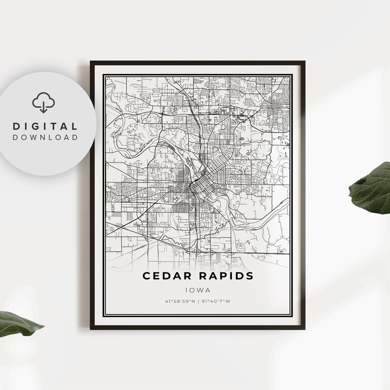 Cedar Rapids Map Print Iowa IA USA Map Art Poster Printable - Etsy