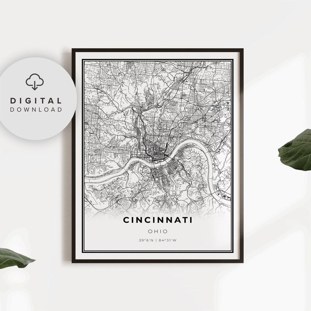 Cincinnati Ohio Map Art Print, City Street Map Poster (digital Download ...