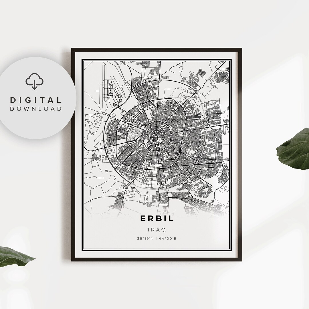 Erbil Map Print, Iraq Map Art Poster, Hawler, Printable City Street ...