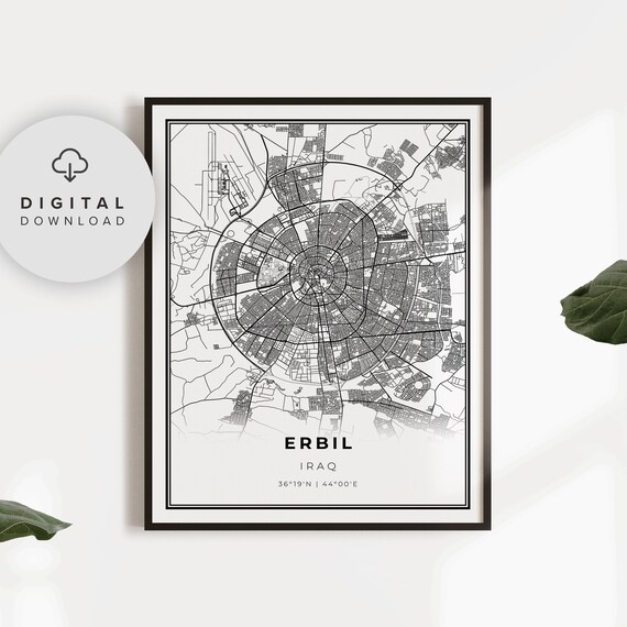 Erbil Map Print Iraq Map Art Poster Hawler Printable City | Etsy