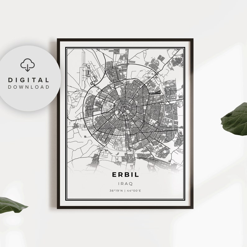 Erbil Map Print, Iraq Map Art Poster, Hawler, Printable City Street ...