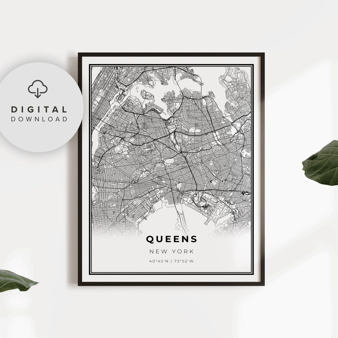 Queens Map Print, New York City NYC NY USA Map Art Poster, Printable ...