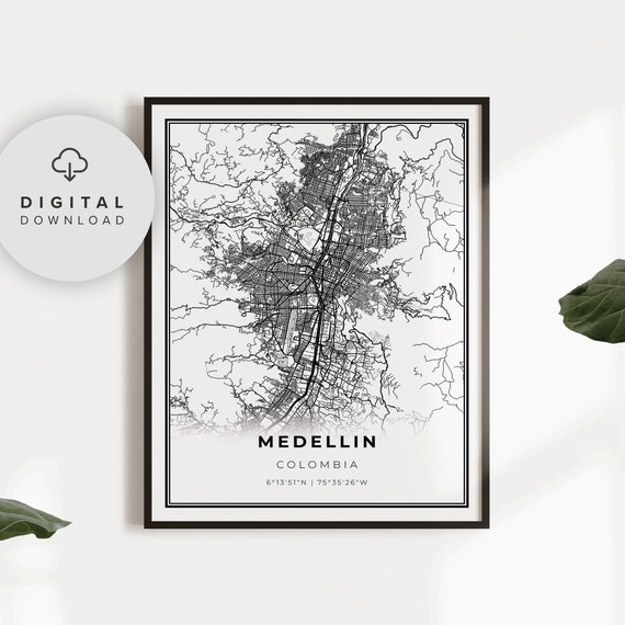 Medellin Map Print Colombia Map Art Poster Printable City - Etsy