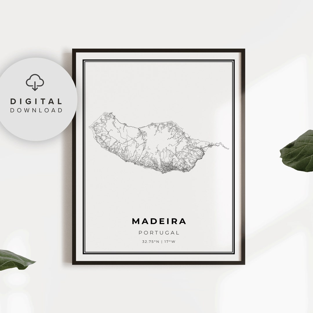 Madeira Map Print, Portugal Map Art Poster, Funchal, Printable City ...