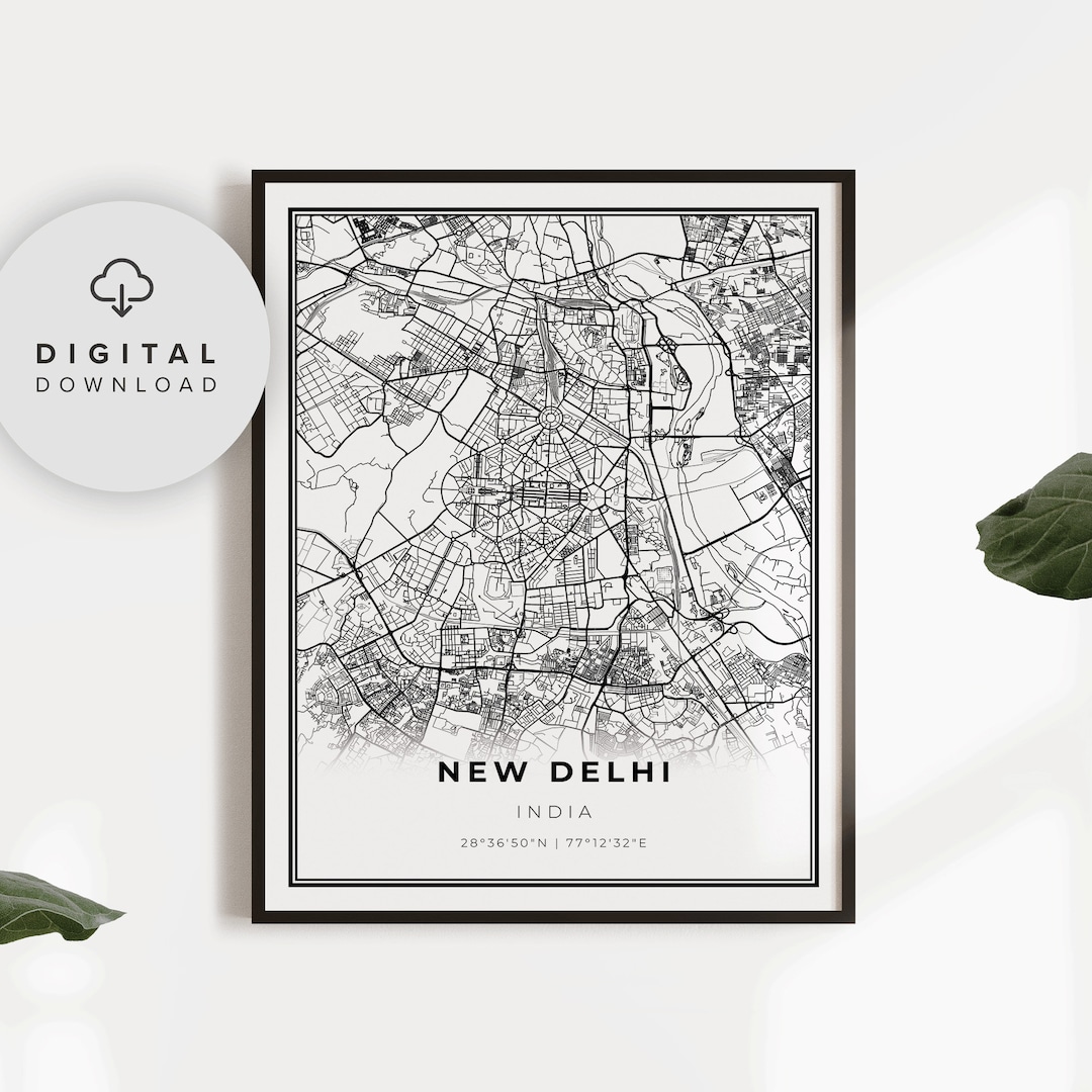 New Delhi Map Print, India Map Art Poster, Printable City Street Road ...