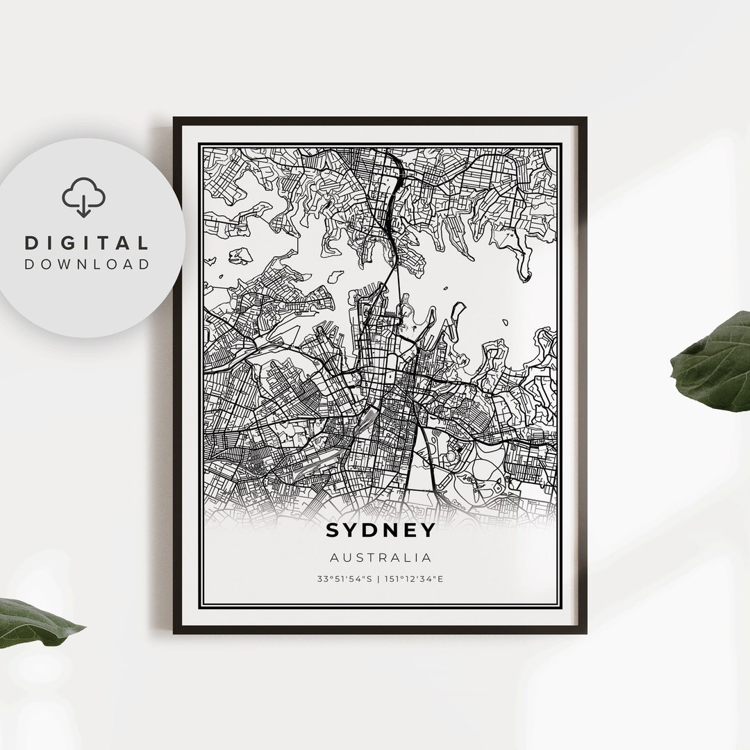 Downtown Sydney Map Print, Australia NSW Map Art Poster, Printable City ...