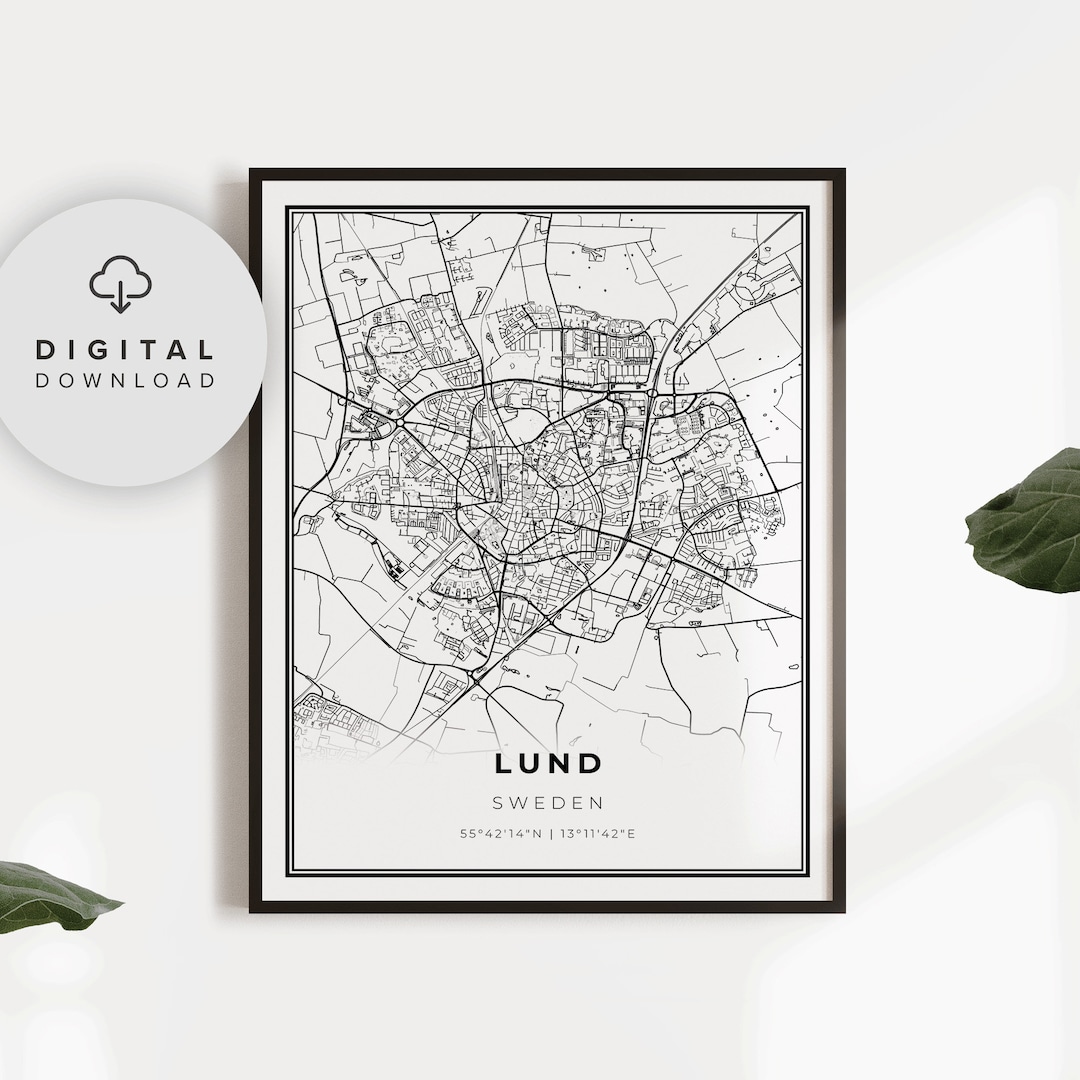 Lund Map Print, Sweden Map Art Poster, Printable City Street Road Map ...